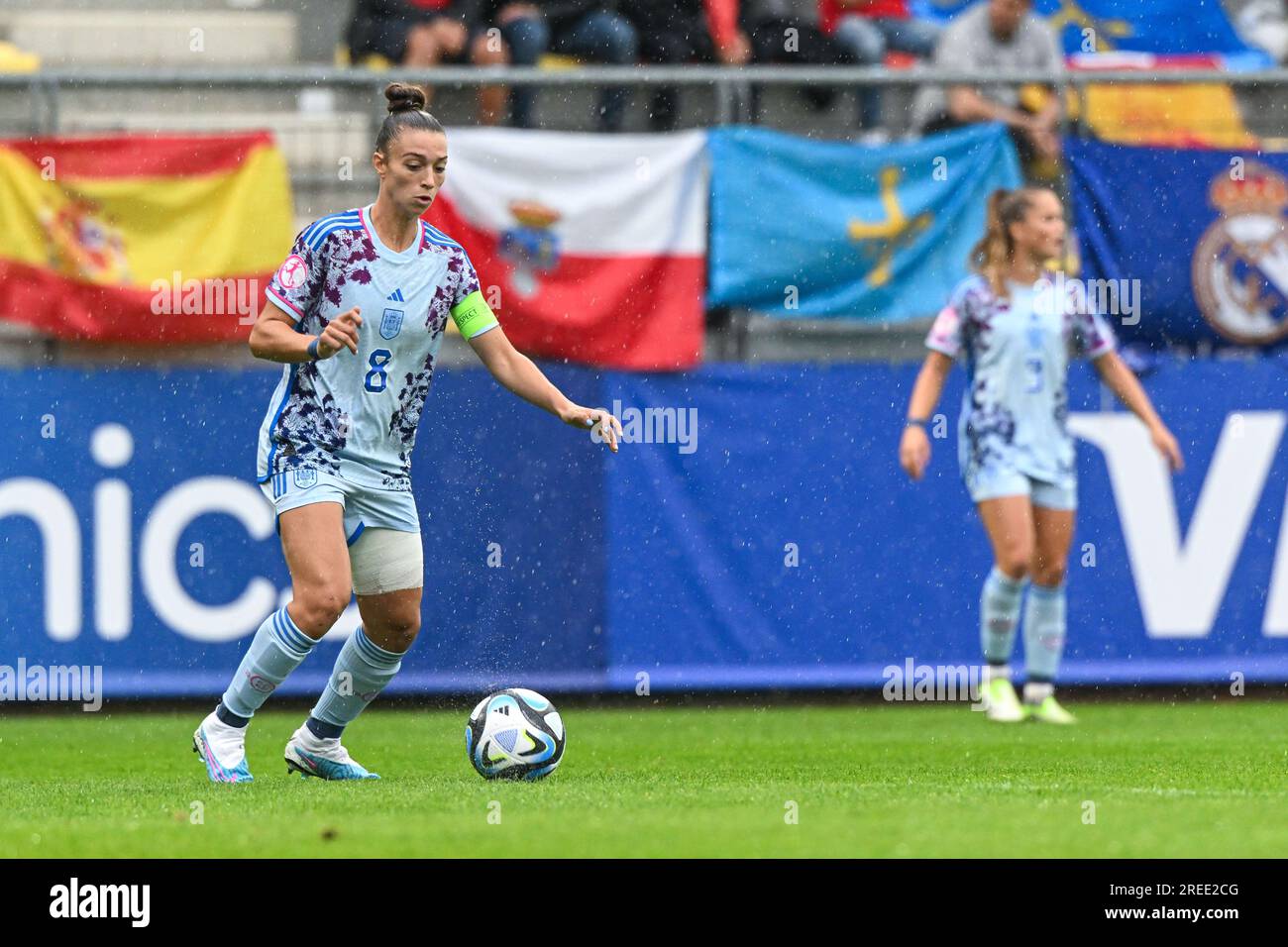 Tubize, Belgium. 27th July, 2023. Silvia Lloris (8) of Spain pictured during a female soccer ...