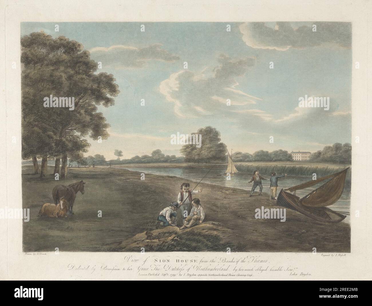 View of Sion House from the Banks of the Thames 1799 by John Hassell ...