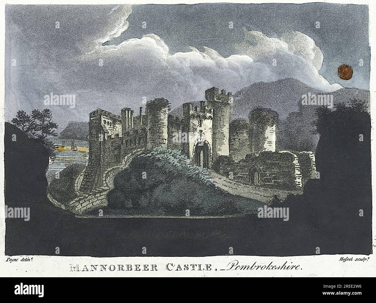Mannorbeer Castle, Pembrokeshire 1800 by John Hassell Stock Photo - Alamy
