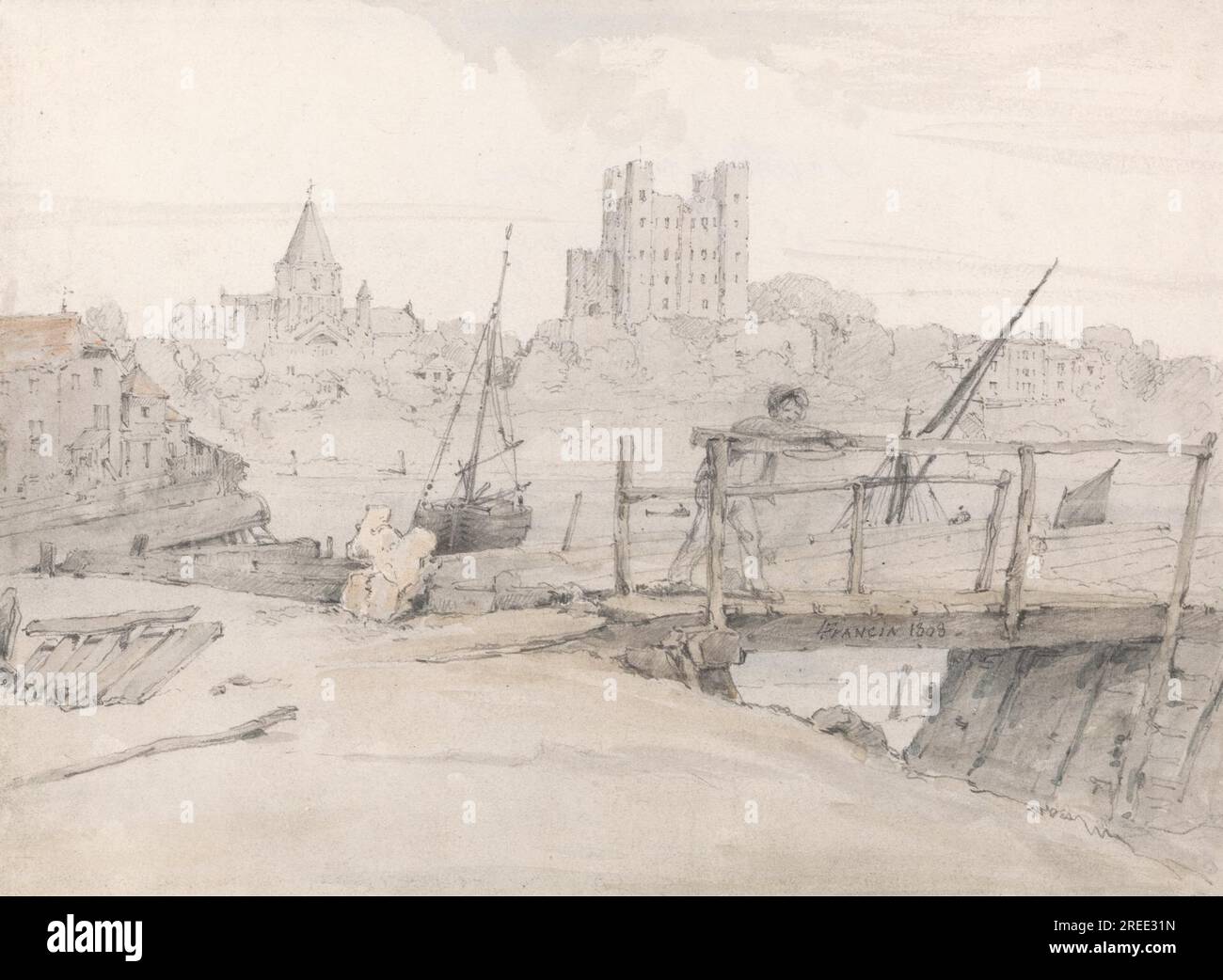 Southeast View of Rochester Castle and the Cathedral 1808 by François ...