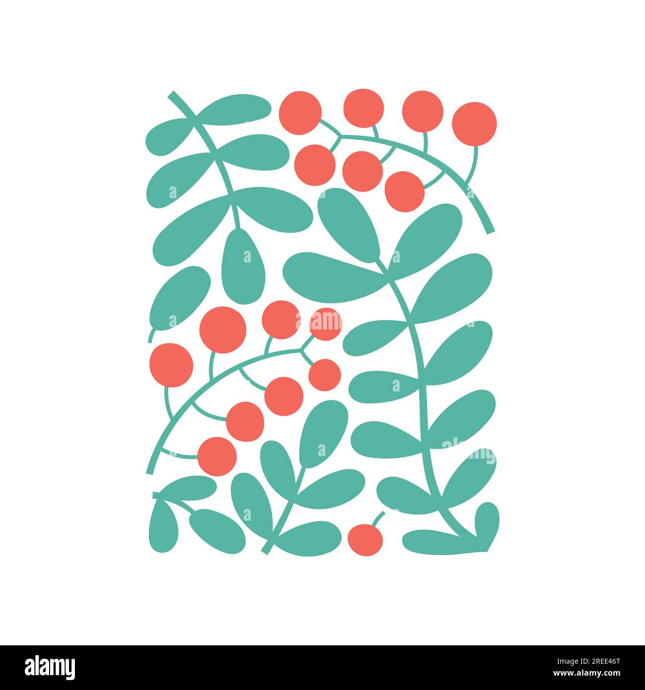 Abstract modern botanical print with red ripe berries, leaves. Trendy ...