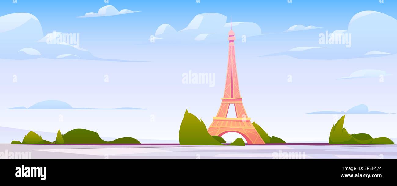 Paris nature landscape vector cartoon illustration with famous landmark ...