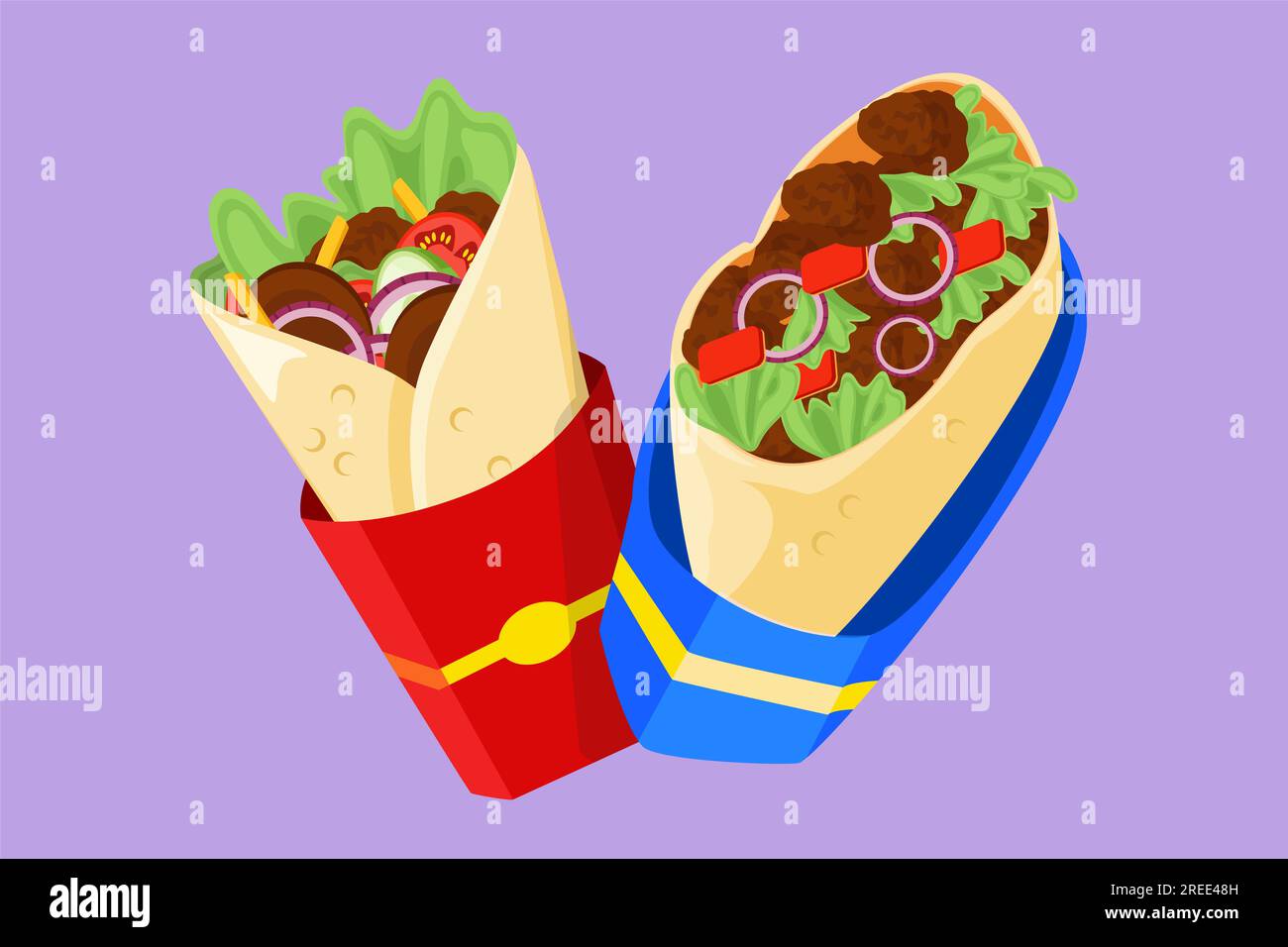 Graphic flat design drawing two fresh delicious shawarma online ...
