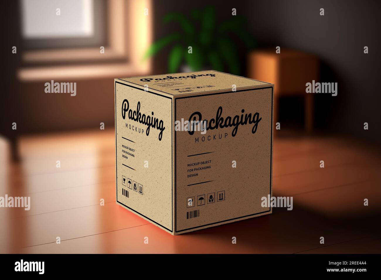 Product cubic box mockup - Realistic brown carton package with copy ...