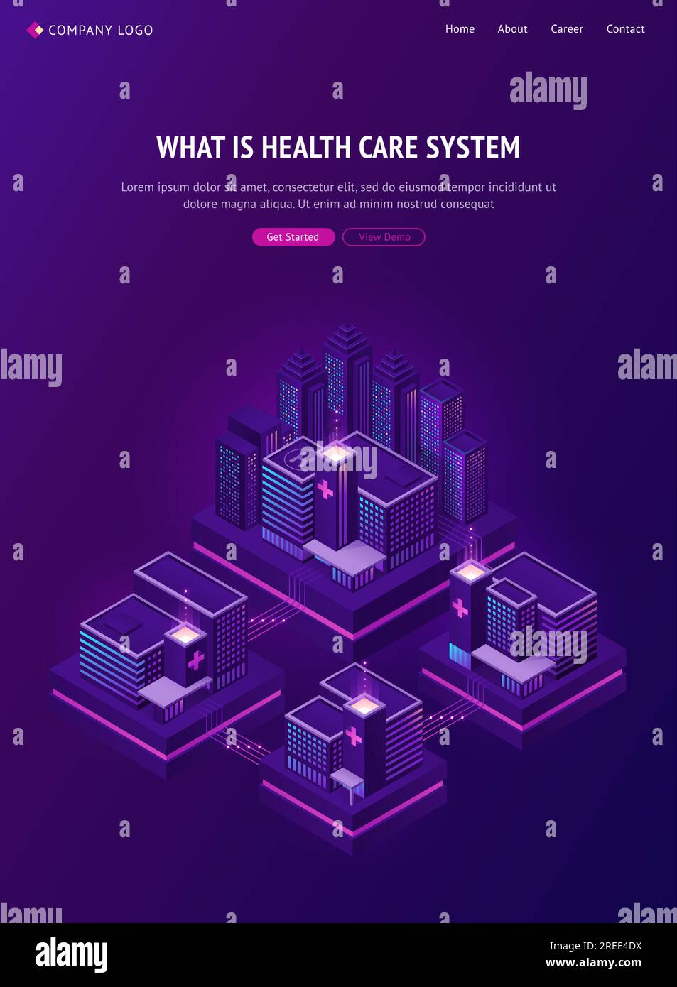 Medical buildings network banner. Health care system concept. Vector ...