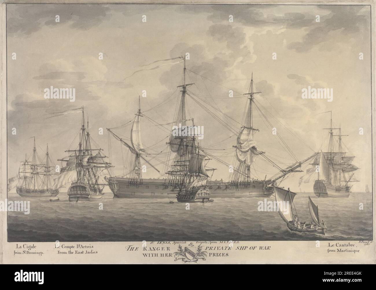 The Ranger, Private Ship of War, with her Prizes 1780 by Nicholas ...