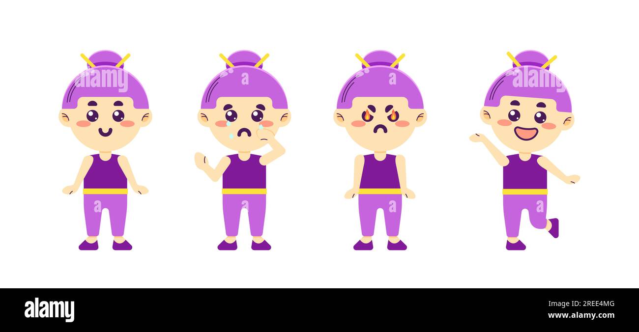 Cute girl in various expressions set. Kawaii character. Vector ...