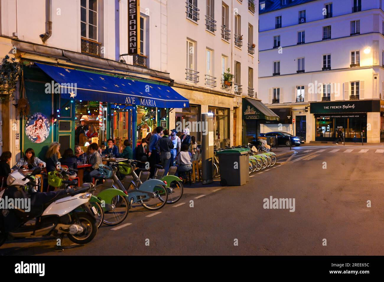 Paris,France, june 2022. Nightlife in a paris bistro. Concept of an ...