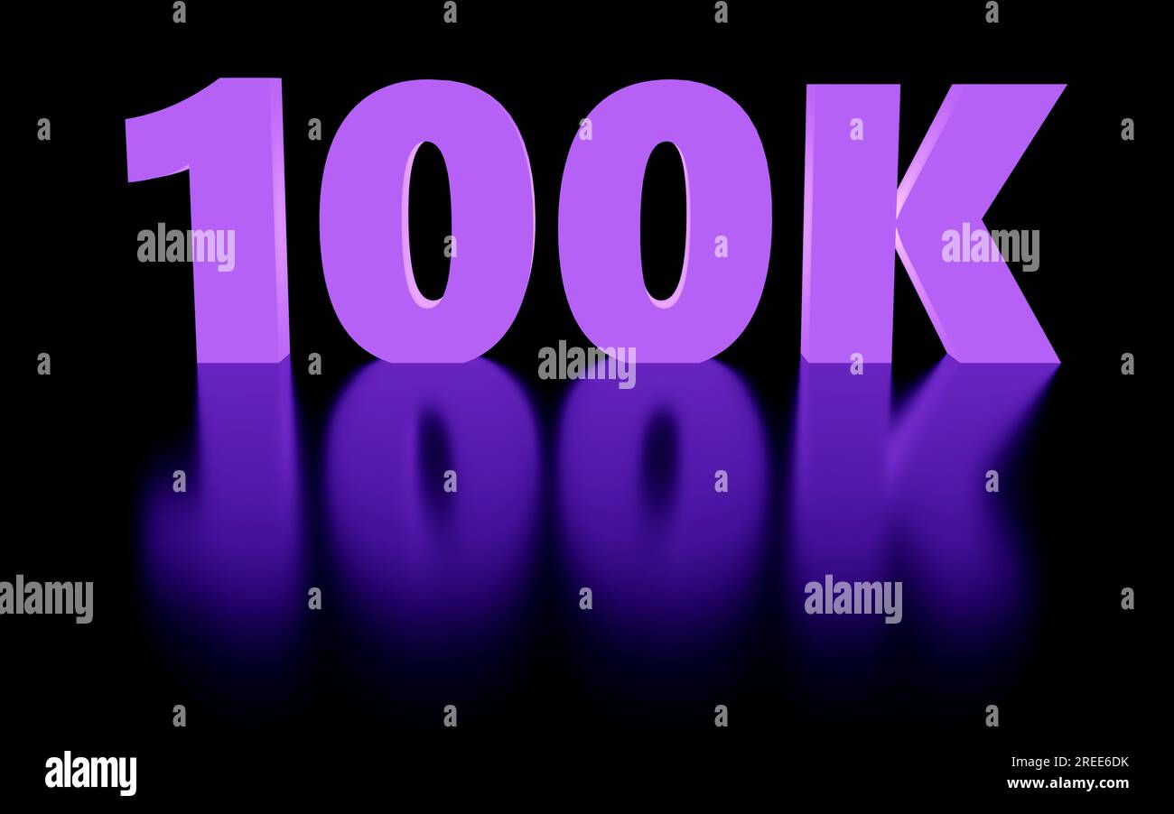 Luxury glass inscription 100k on black podium, soft light, front view ...