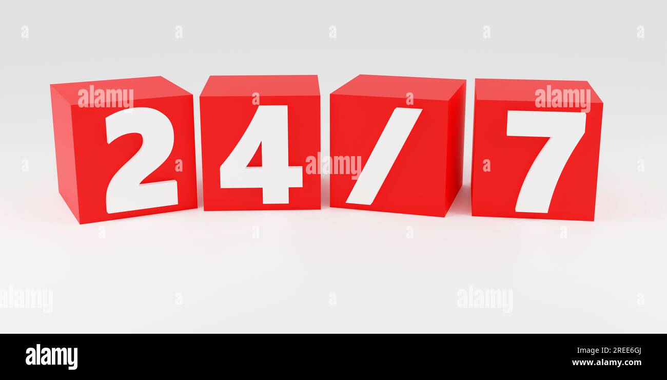3d render 24 7 on red boxes on light background 3d rendered ...