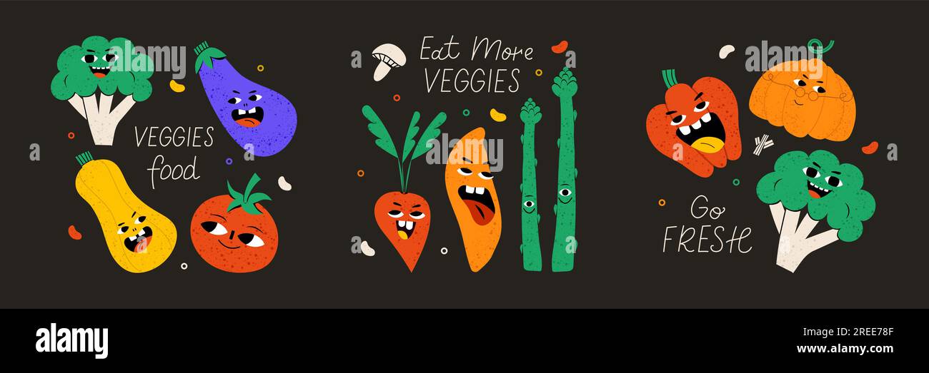 Set of 3 postcards. Cute vegetable character Stock Vector Image & Art ...