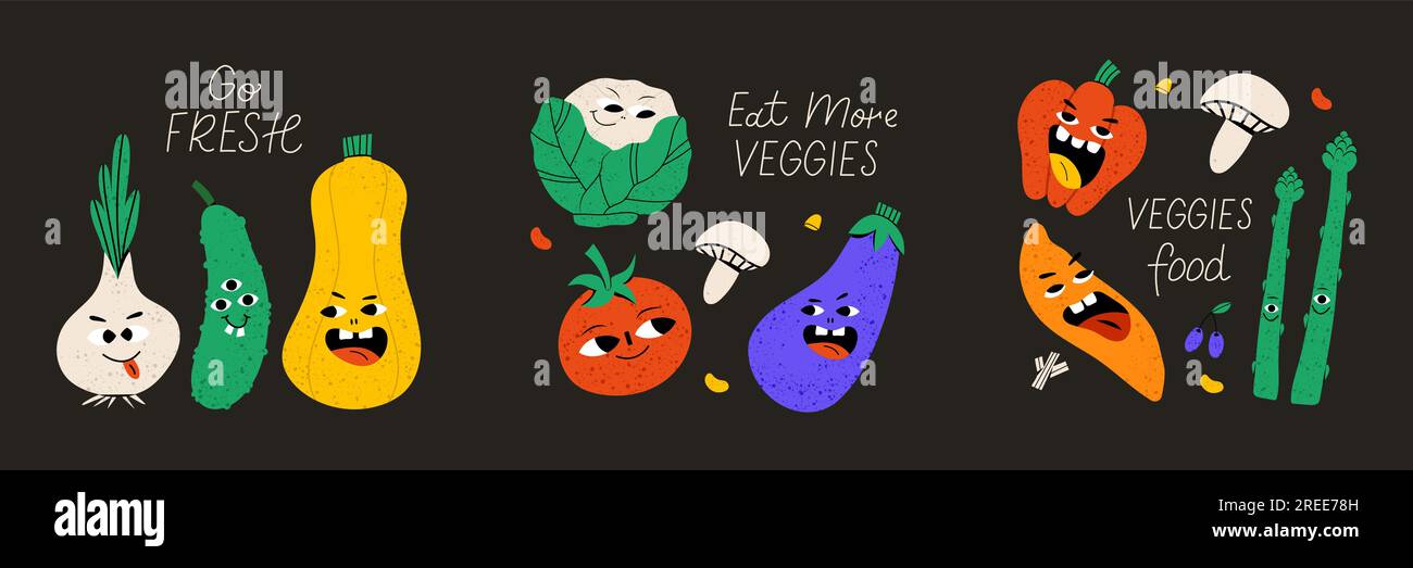 Set of 3 postcards. Cute vegetable character Stock Vector Image & Art ...