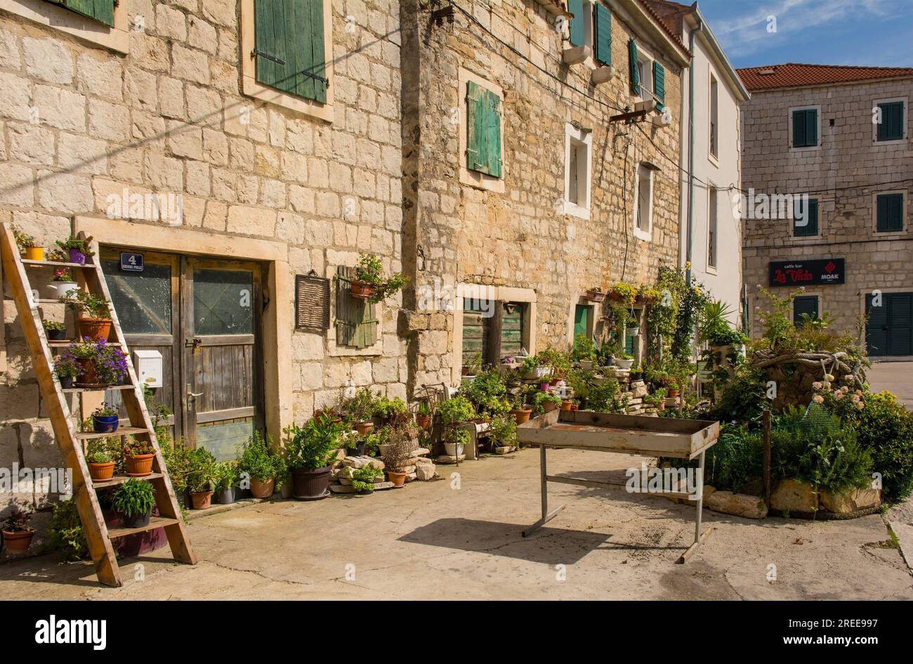 Kastela, Croatia - May 19th 2023. Old stone houses in the historic ...