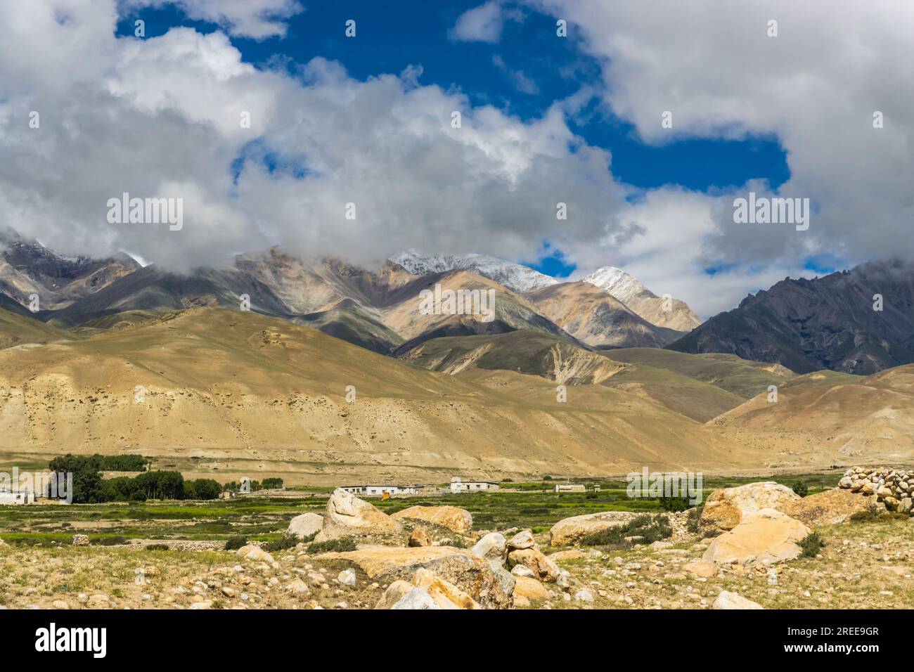 Desert Mountainous Landscape of Chosar Valley in Lo Manthang, Upper ...