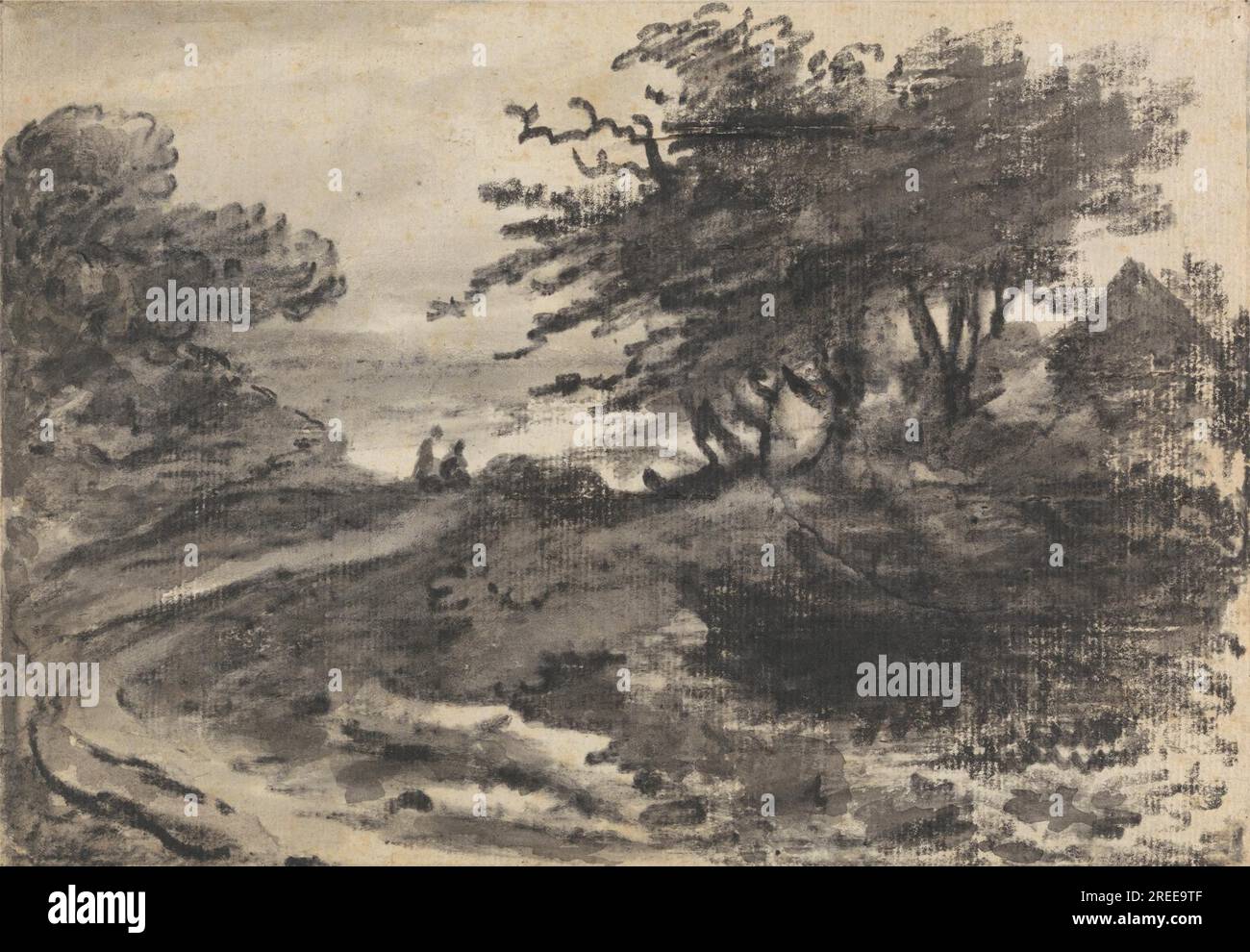 Landscape with Trees and two Figures by Thomas Monro Stock Photo - Alamy