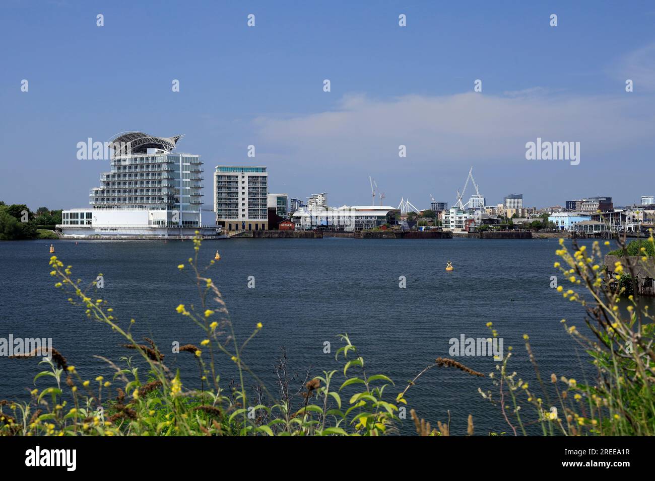 Cardiff Bay - St David's Hotel and Mermaid Quay seen from the barrage ...