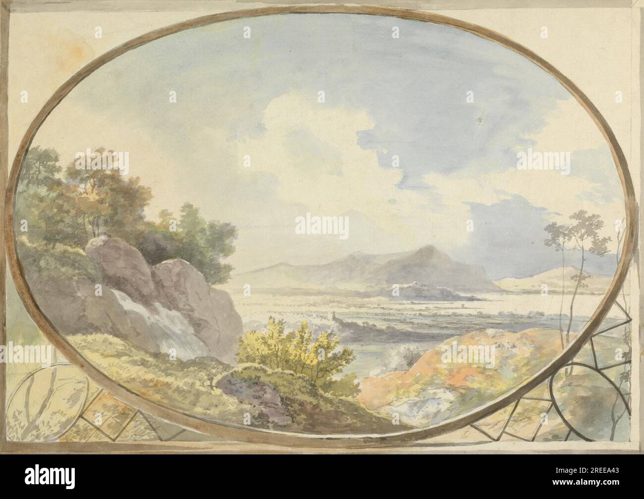 Landscape Set in an Oval (Mountain Landscape Through an Oval Window ...