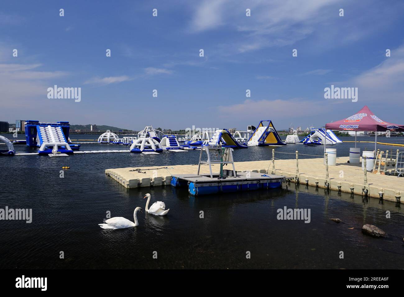 AquaPark water play. The Barrage, Cardiff Bay. Summer 2022.July 2023 ...