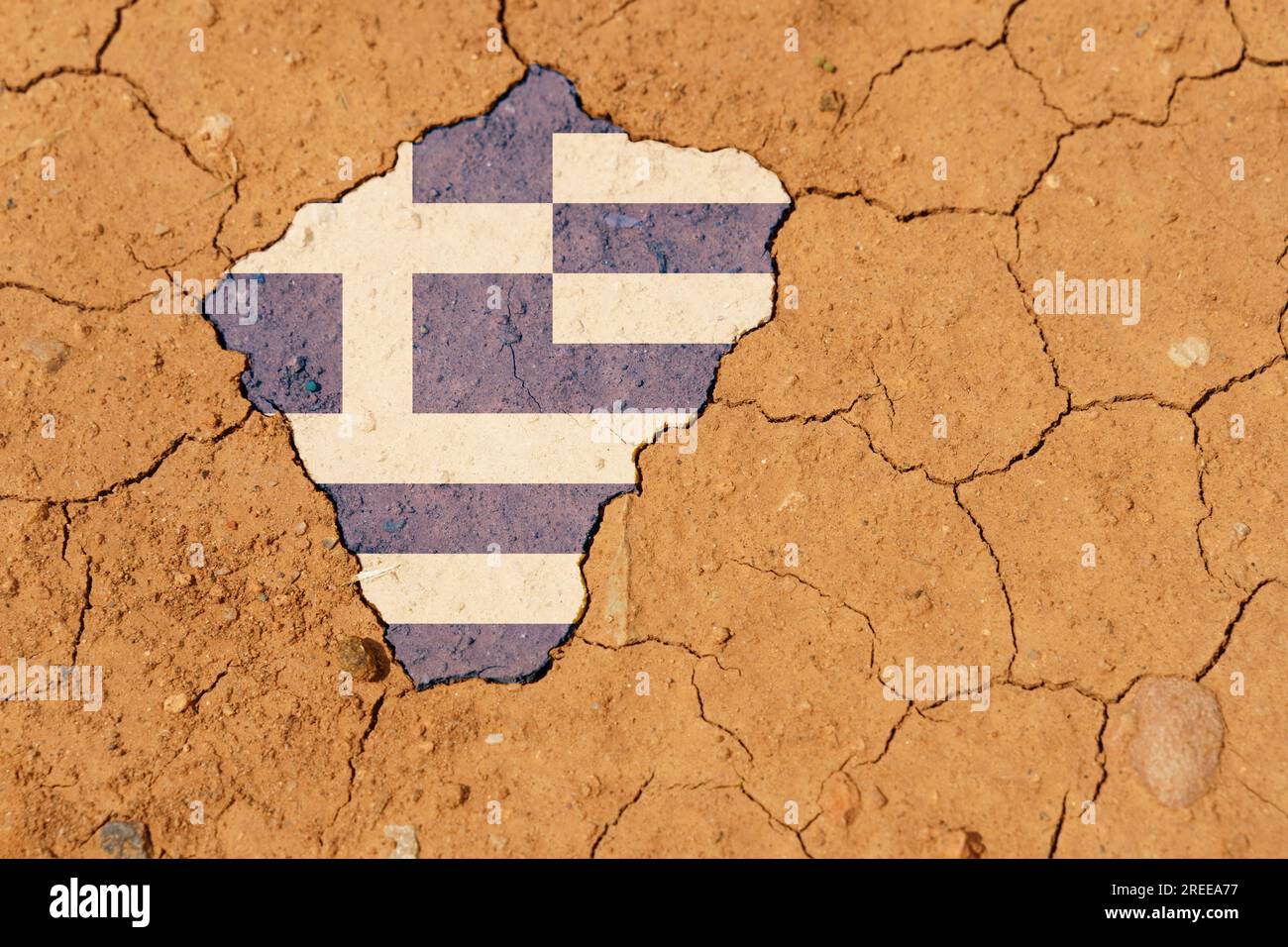 Ecological concept. Drought. On dry, cracked ground, the image of the ...