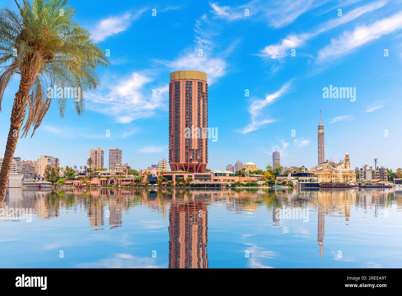 Nile banks and the main landmarks in the central part of Cairo, Egypt ...