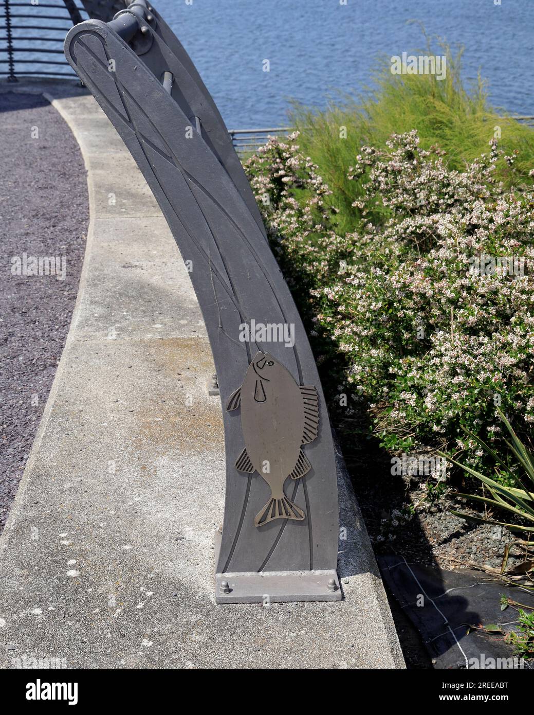 Fish decorative detail from railings of view point, Cardiff Barrage ...