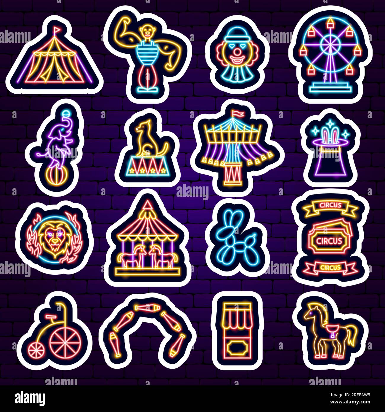 Circus Show Neon Stickers Stock Vector Image & Art - Alamy