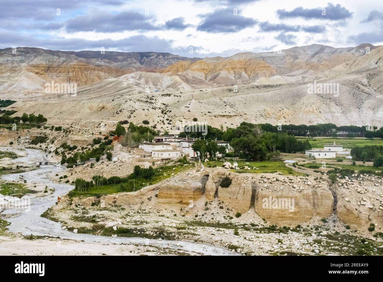 Desert Mountainous Landscape of Chosar Valley in Lo Manthang, Upper ...