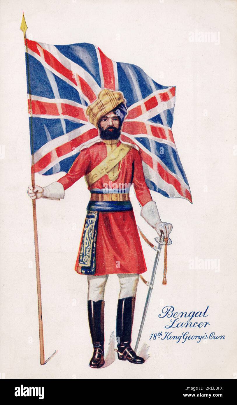 Bengal Lancer, 18th King George's Own, soldier with English flag, early ...