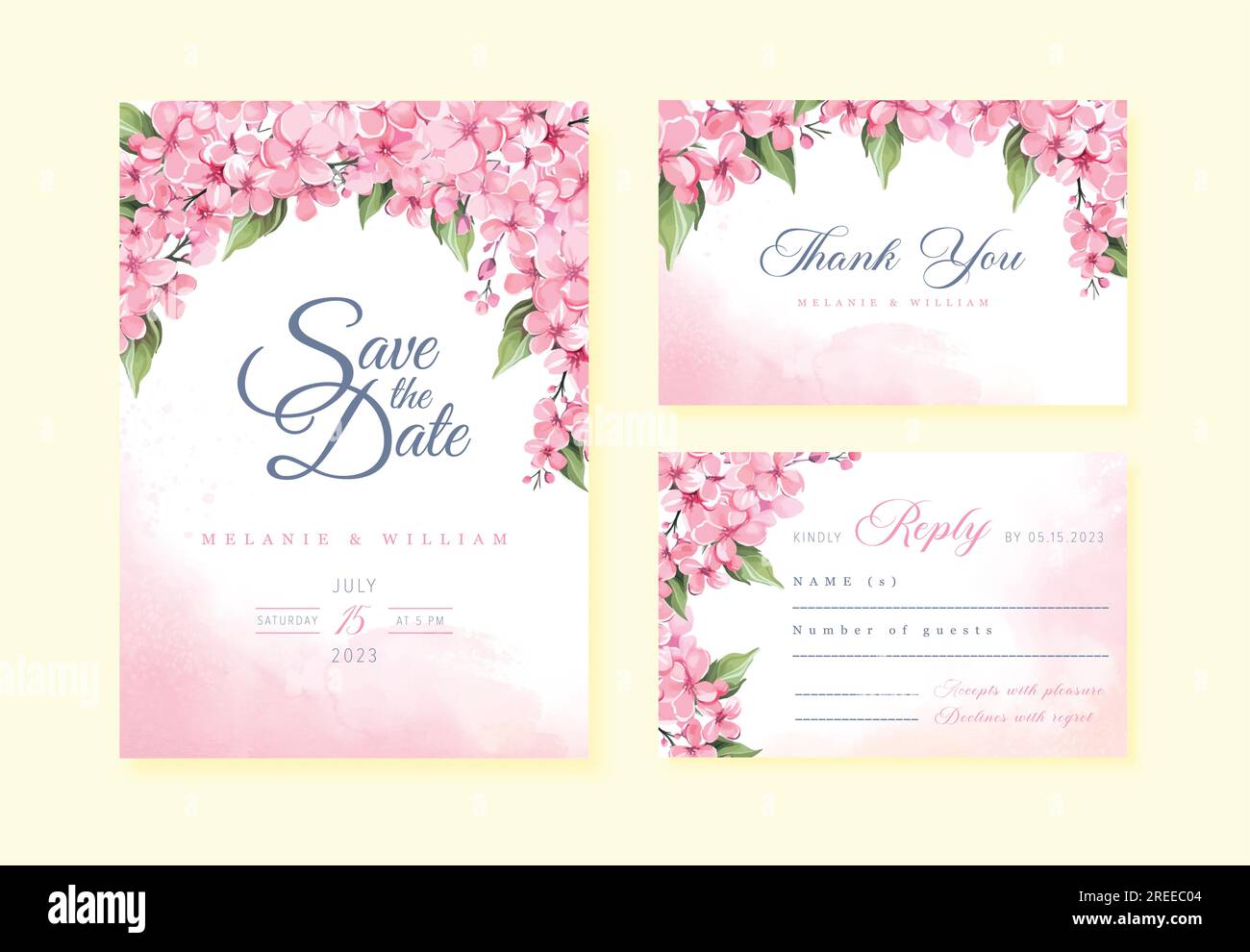 Wedding vector floral invitation, invite invitation thank you, rsvp card watercolor design set ...