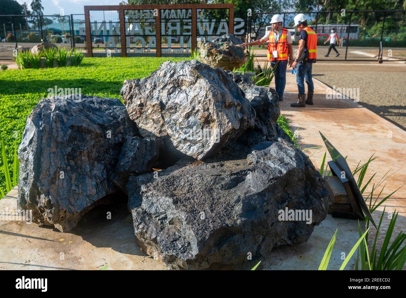 Soroako, Indonesia. 27th July, 2023. Two visitors observe PT Vale ...