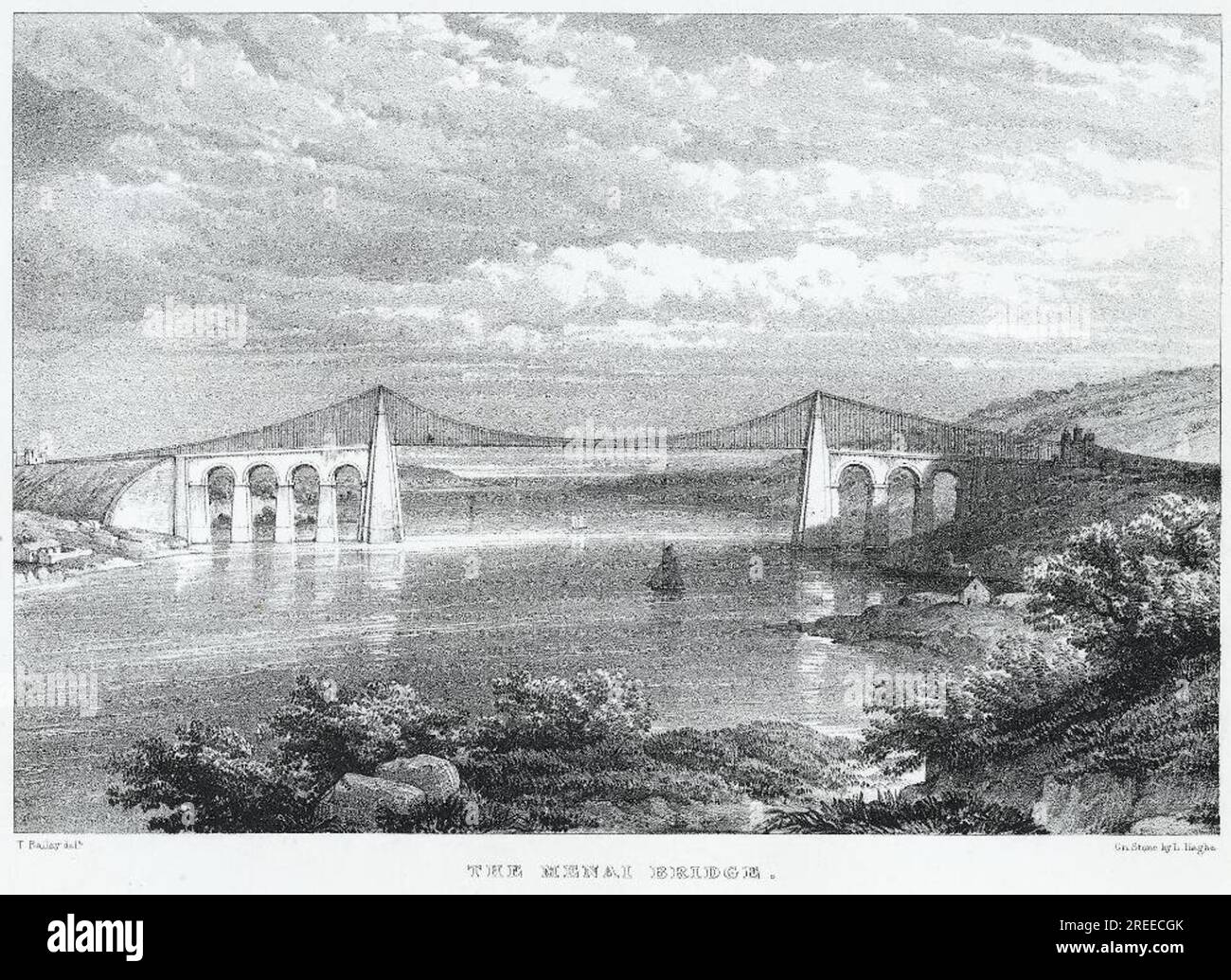 The Menai Bridge circa 1850 by Louis Haghe Stock Photo - Alamy