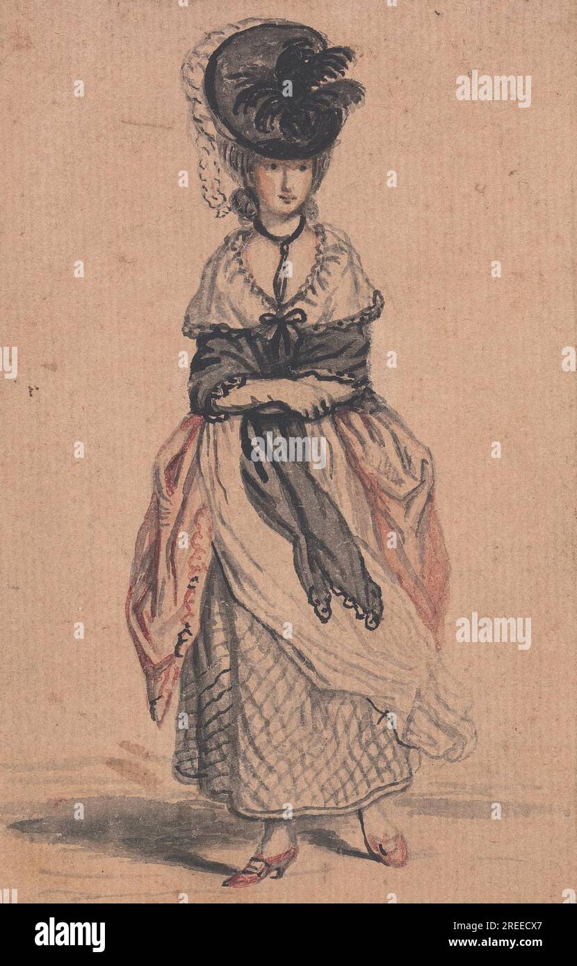 A Lady of Fashion with Black Shawl and Red Shoes circa 1778 by John ...