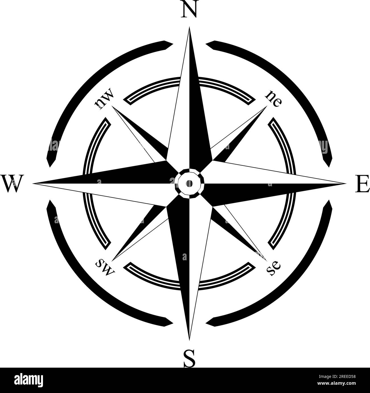 Compass rose vector with eight directions. Isolated background. Marine ...
