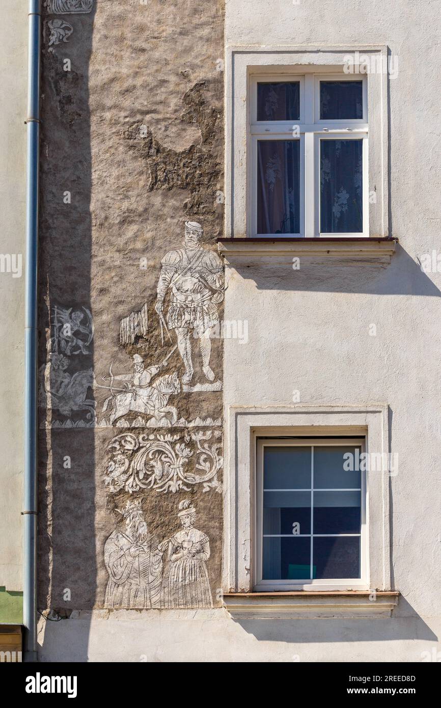 Sgraffito on the wall of a historic building in the city of Nysa Stock ...