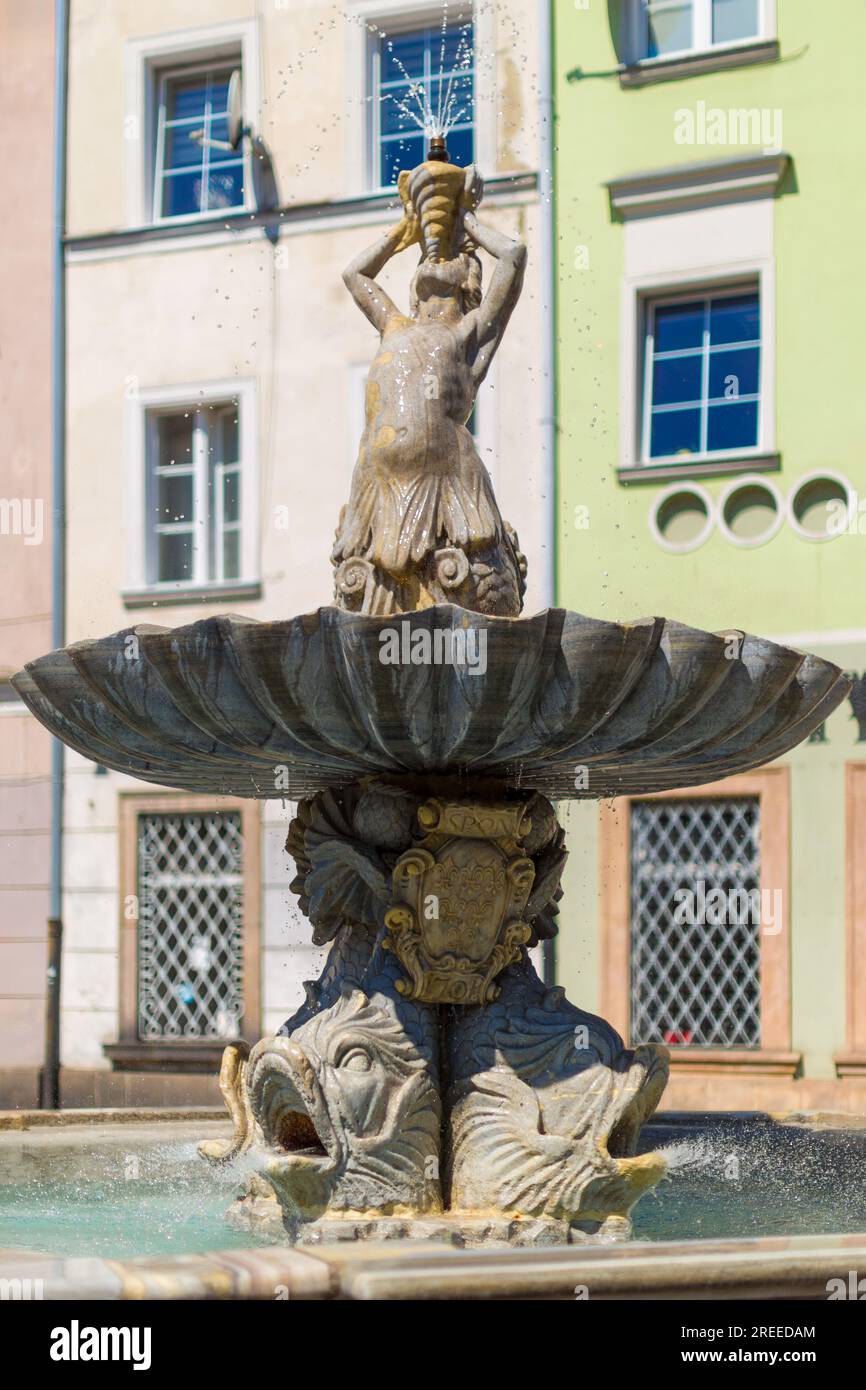 The historic fountain of Triton in the city of Nysa Stock Photo - Alamy