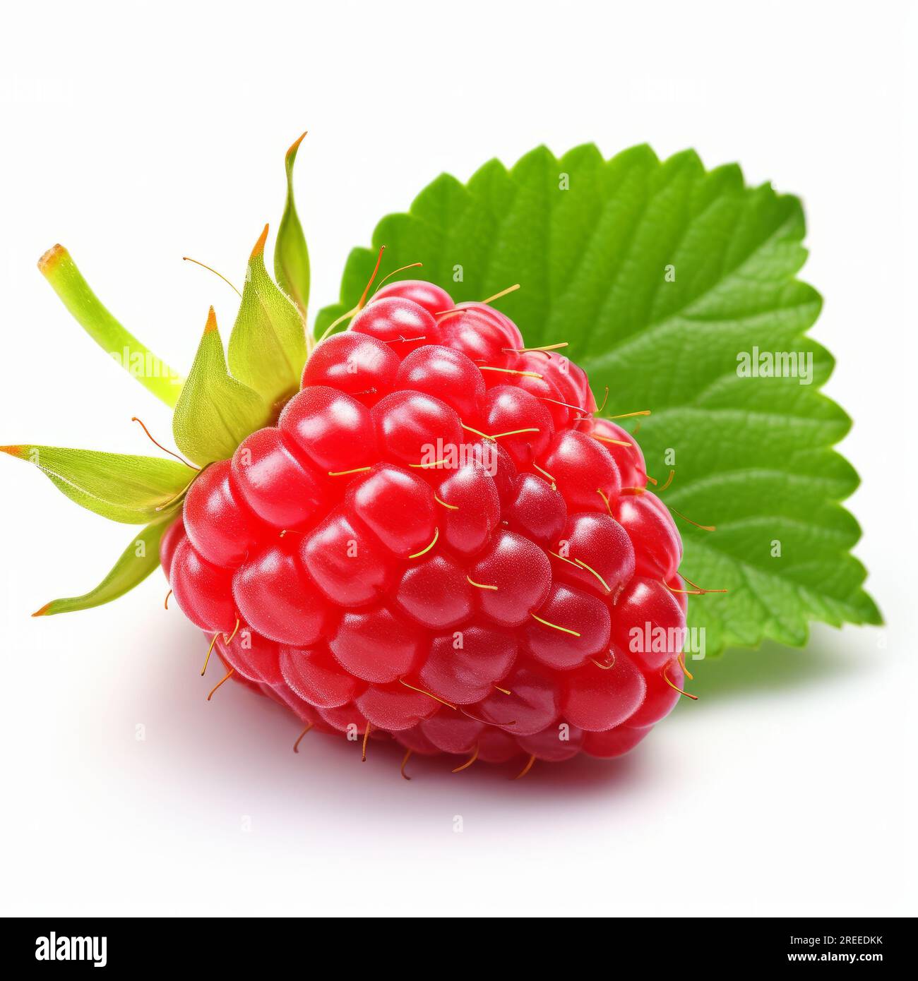 Raspberry with leaf isolated on white background Stock Photo - Alamy