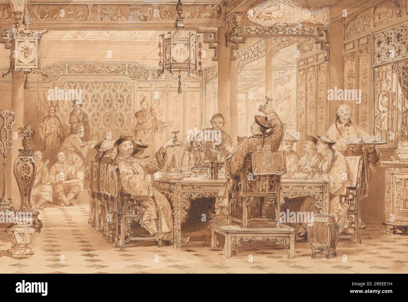 Dinner Party at a Mandarin's House by Thomas Allom Stock Photo - Alamy