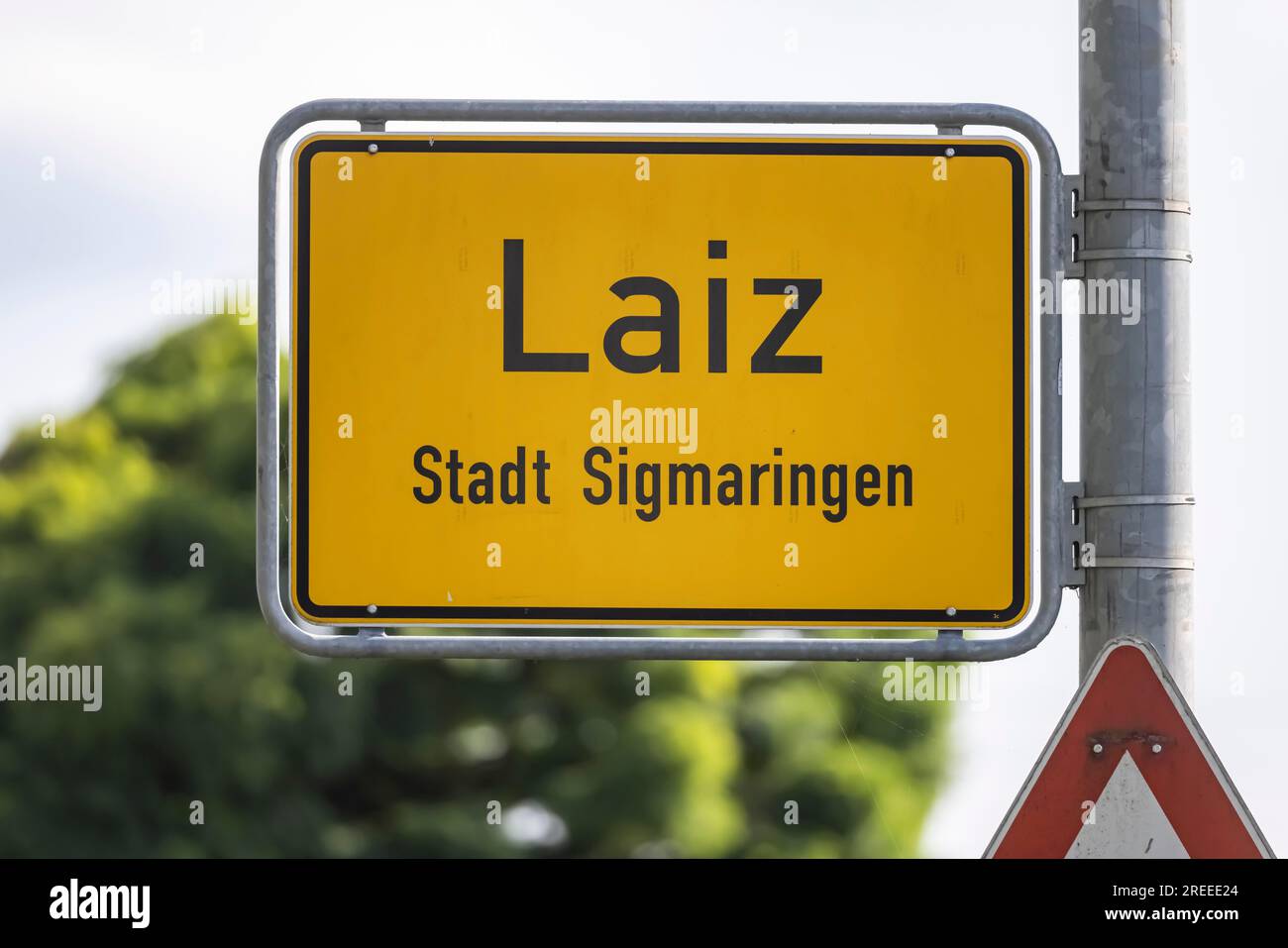 Place-name sign of Laiz, a suburb of the town of Sigmaringen, Baden ...