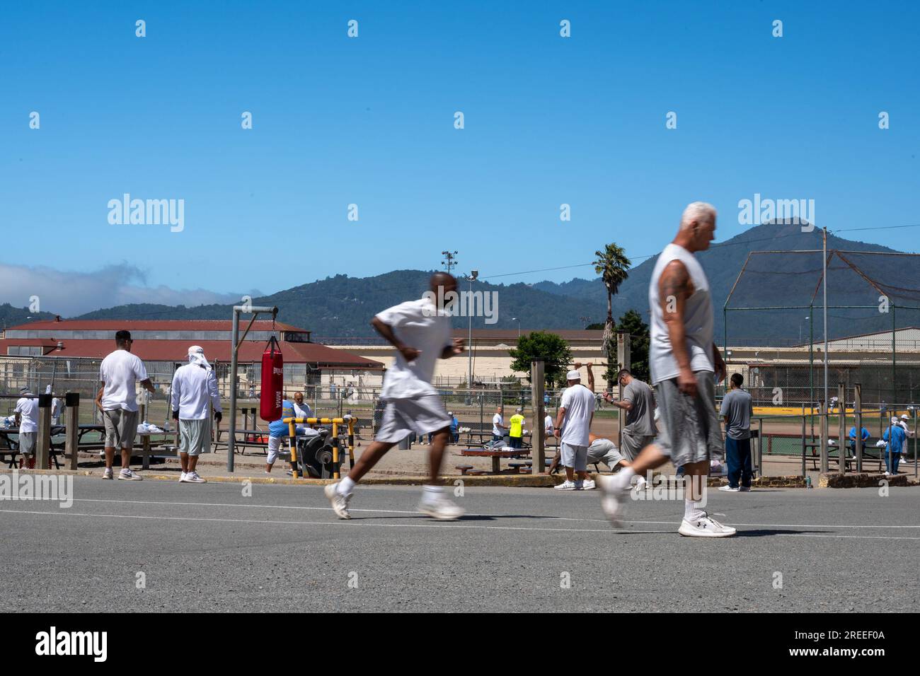 San Rafael, CA, USA. 26th July, 2023. Inmates exercise outside in the ...