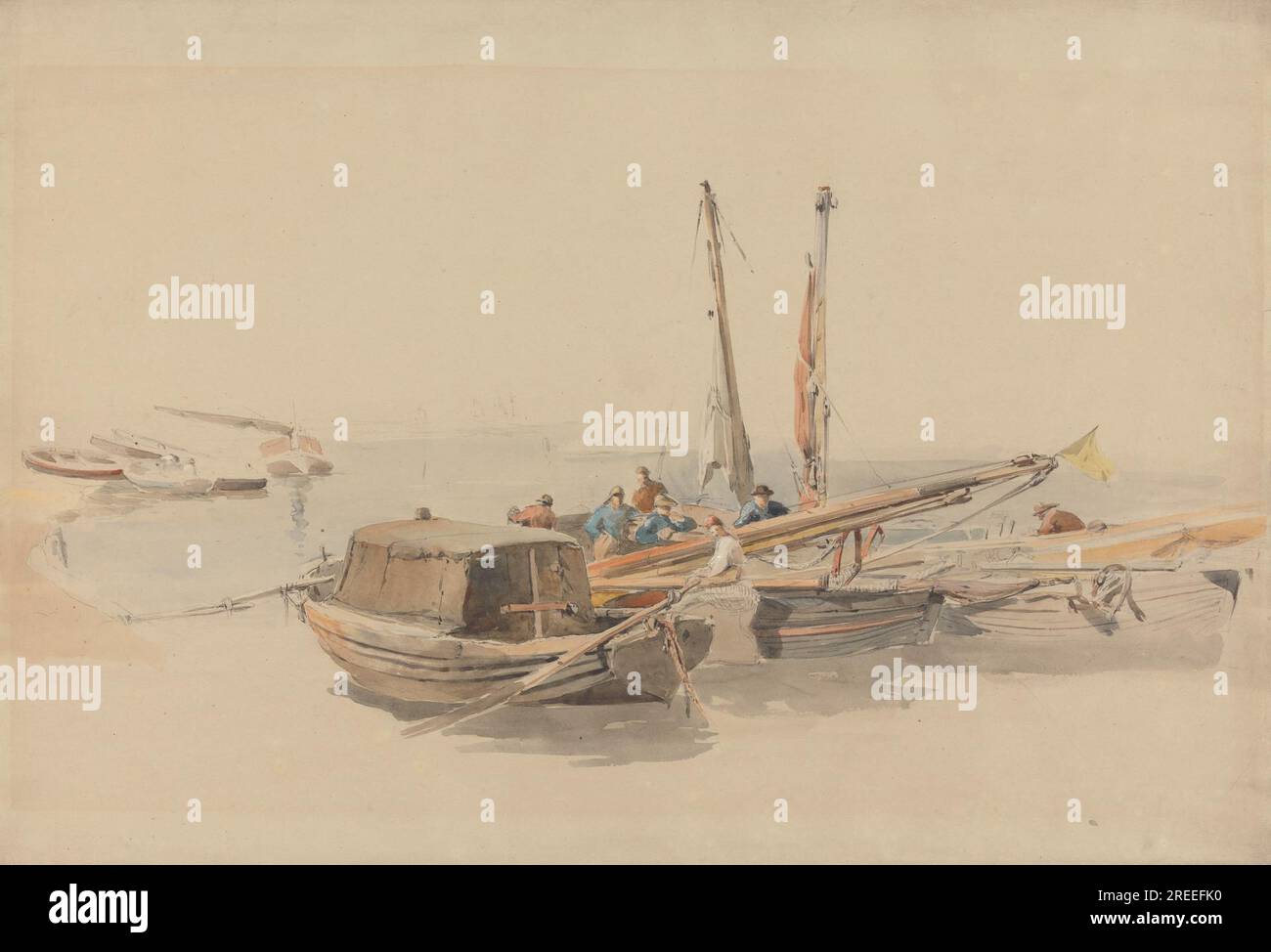 Fishing Boats at Anchor by Edward Angelo Goodall Stock Photo - Alamy
