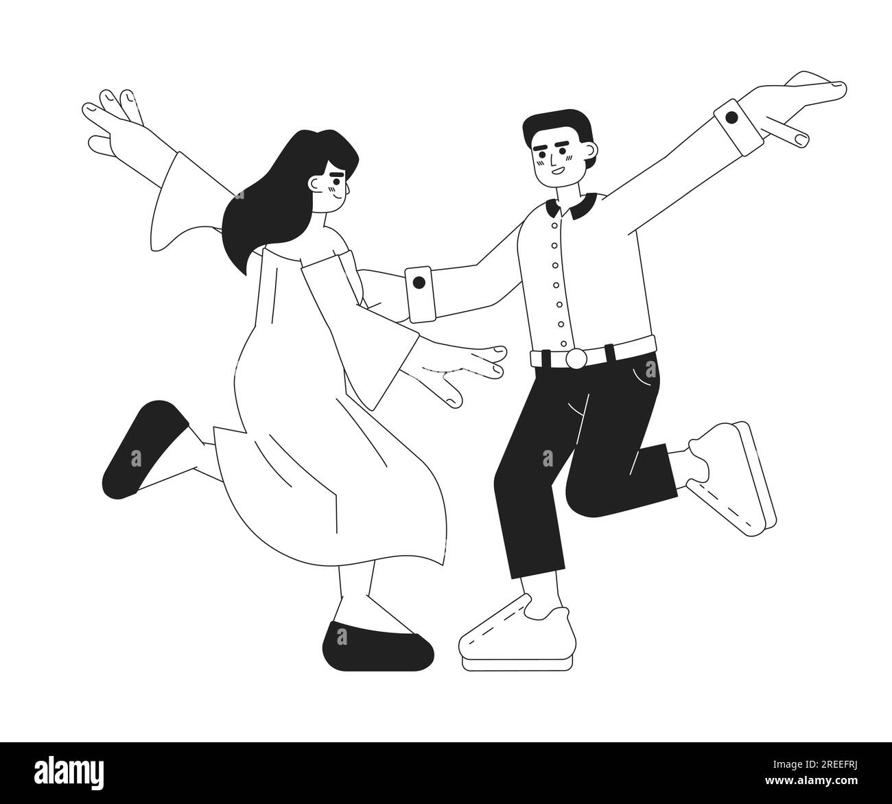 Man And Woman Dancing Monochromatic Flat Vector Characters Stock Vector