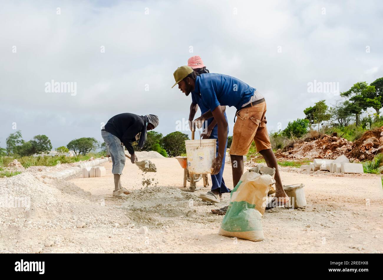 Men At Work At Road Construction Site Stock Photo - Alamy