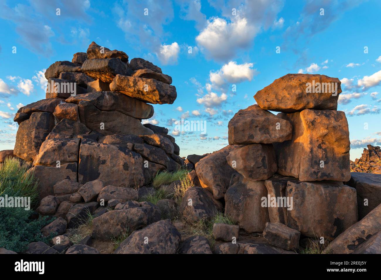 Large rocks stacked on each other at Giants Playground in Namibia Stock ...