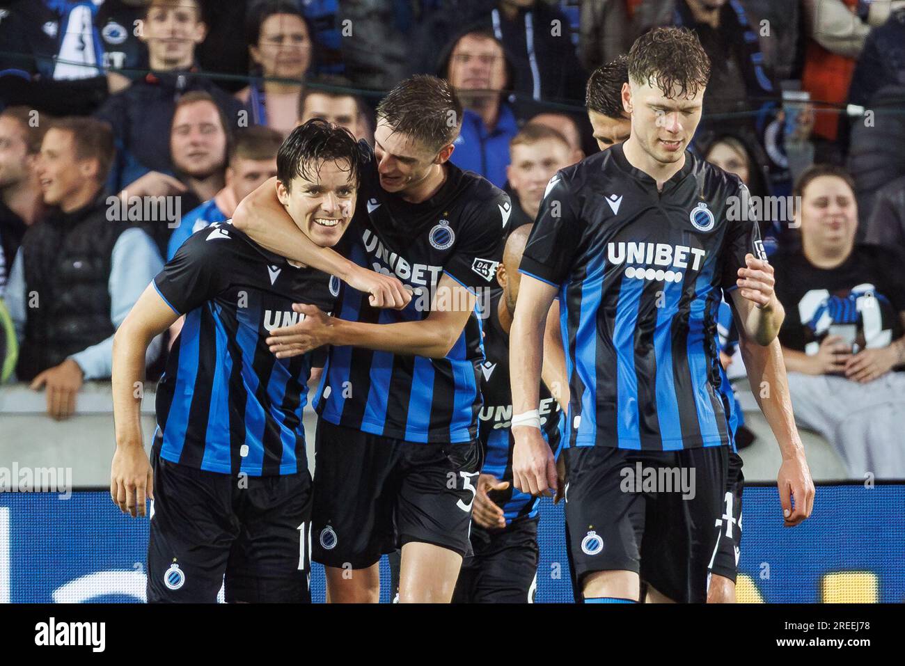 Brugge, Belgium. 27th July, 2023. Club's Hugo Vetlesen celebrates after ...