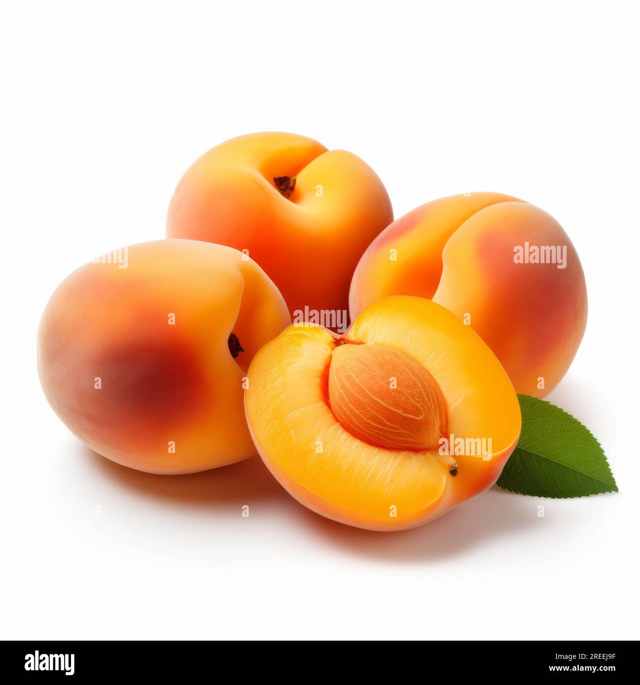 Delicious ripe apricots whole and slice isolated on white background ...