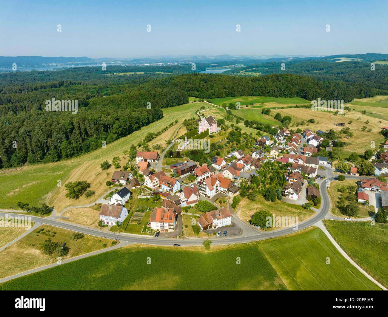 Aerial view of the village of Freudental with Freudental Castle on the ...