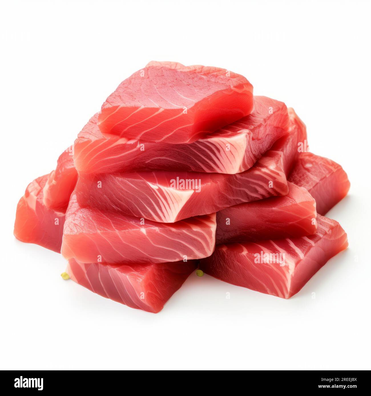 Fresh pieces of tuna isolated on white background Stock Photo - Alamy