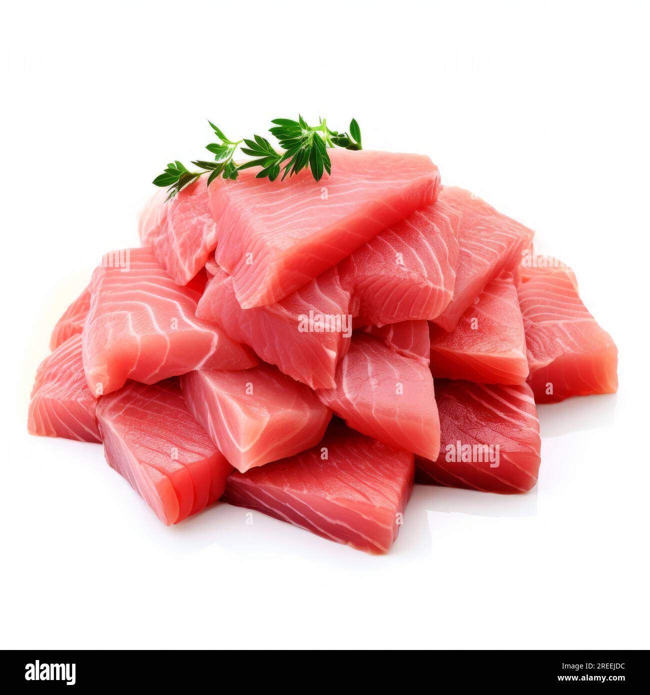 Fresh pieces of tuna isolated on white background Stock Photo - Alamy