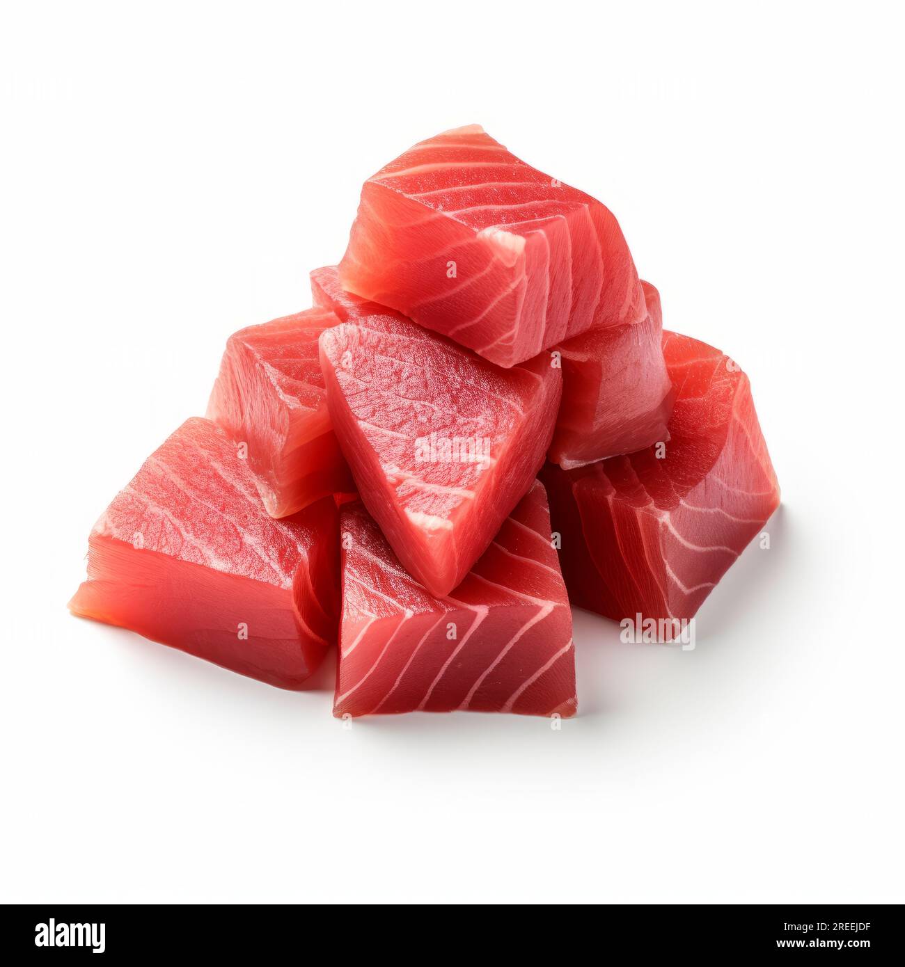 Fresh pieces of tuna isolated on white background Stock Photo - Alamy