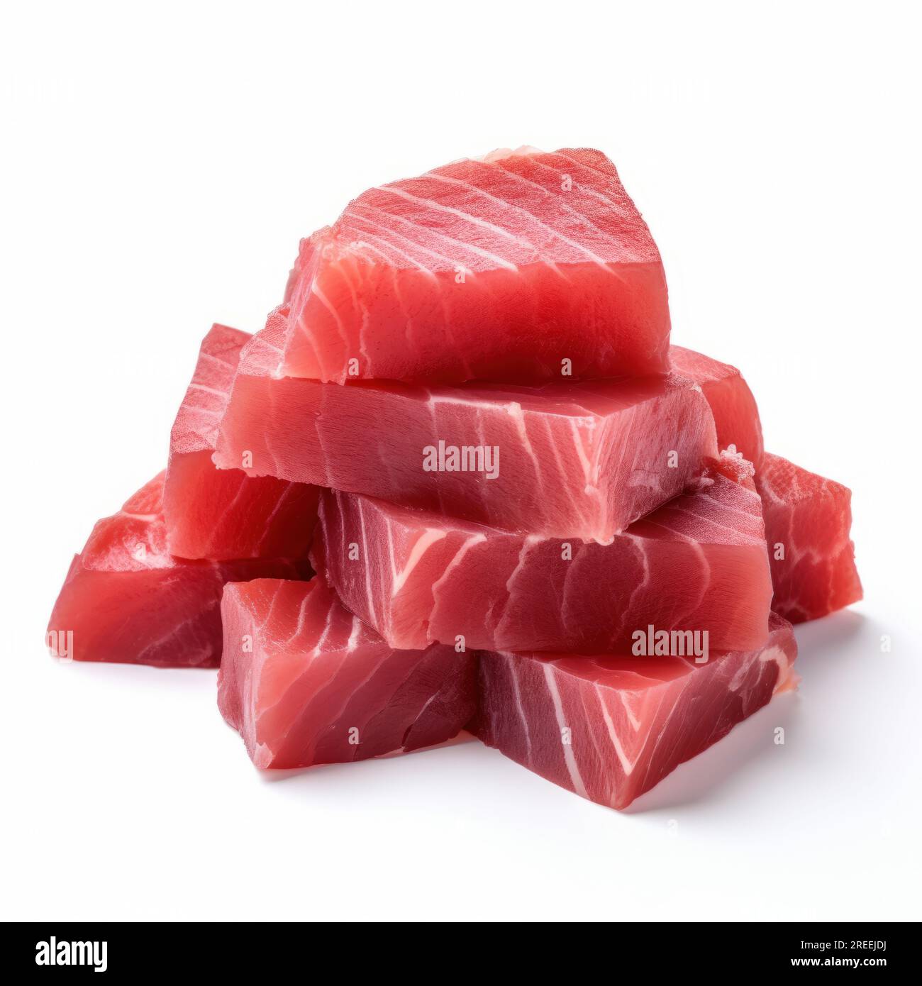 Fresh pieces of tuna isolated on white background Stock Photo - Alamy